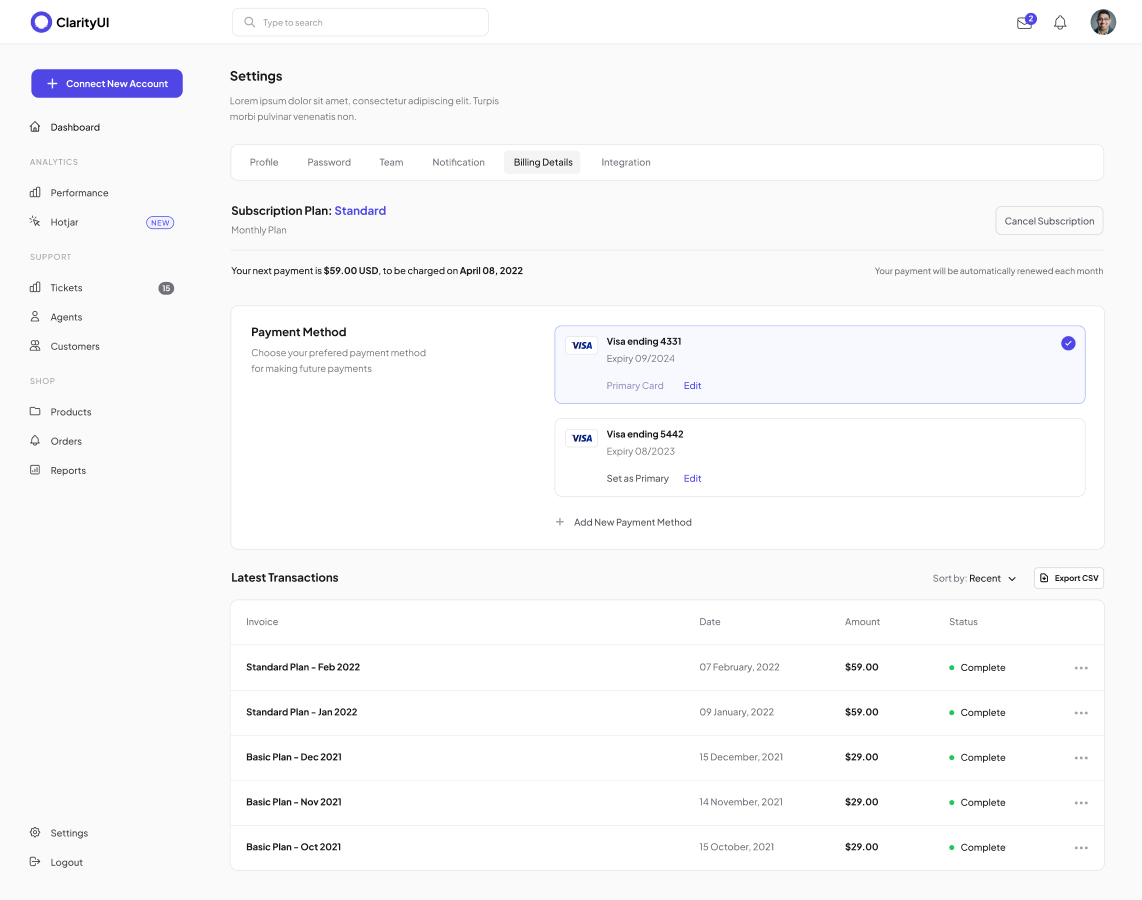 Clarity Dashboard UI | Figcomponents
