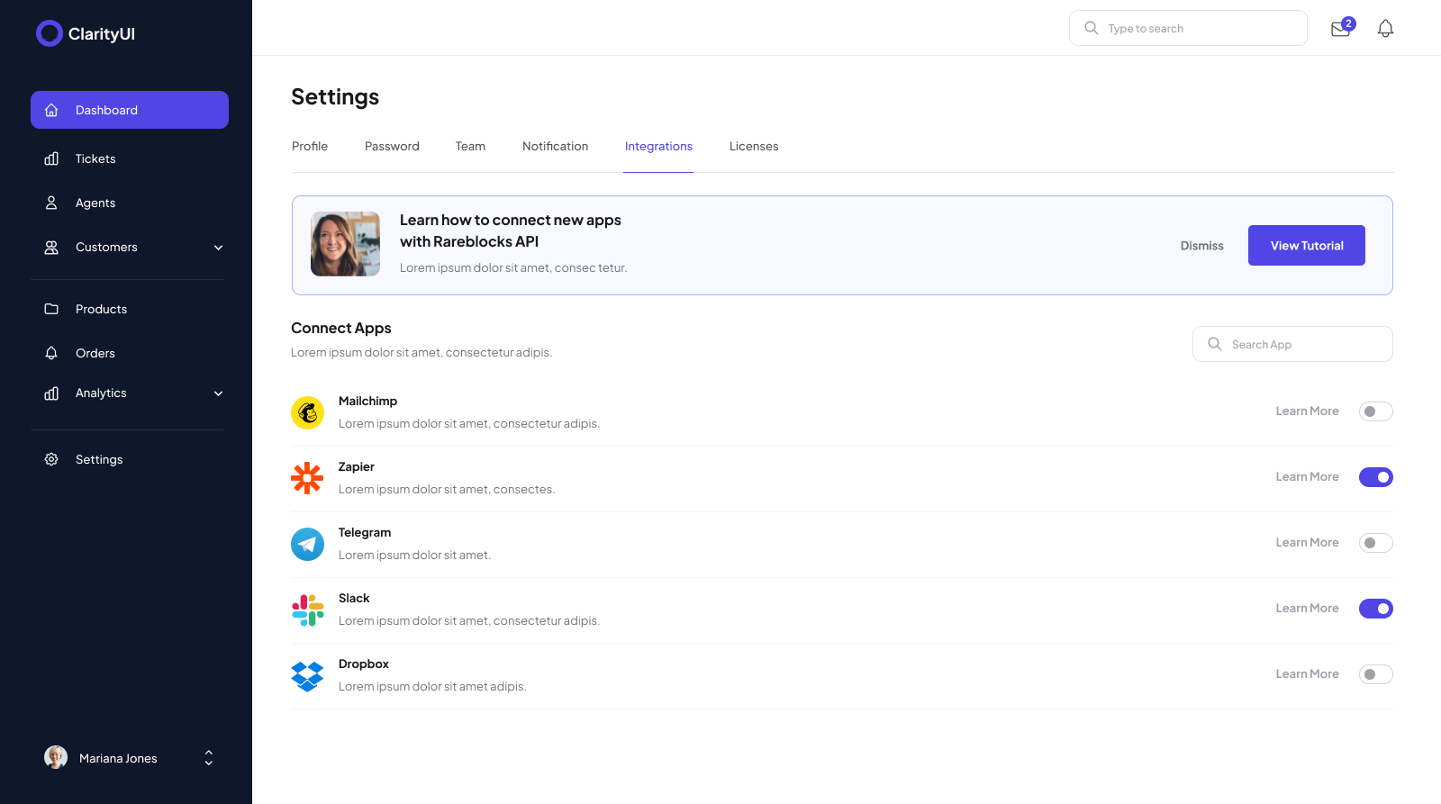 Clarity Dashboard UI | Figcomponents