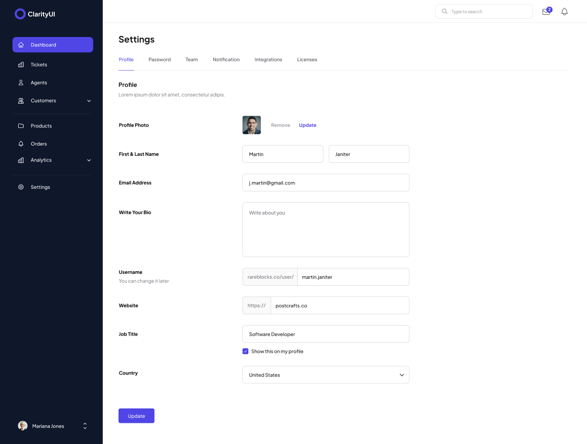 Clarity Dashboard UI | Figcomponents